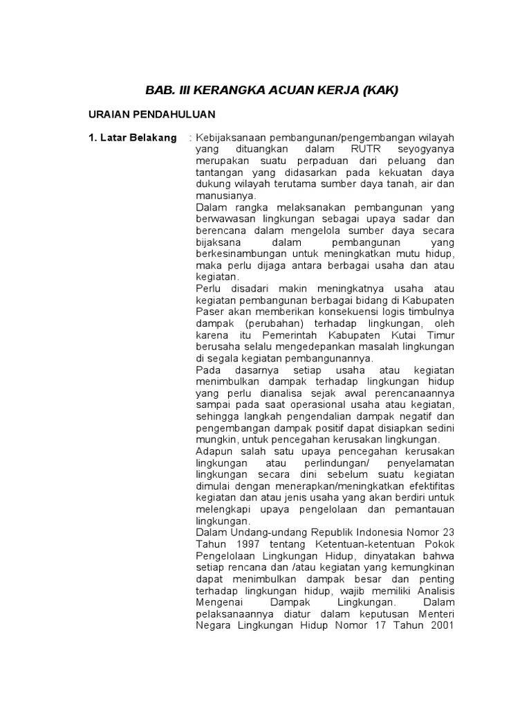 Contoh Kerangka Acuan Kerja PDF | PDF