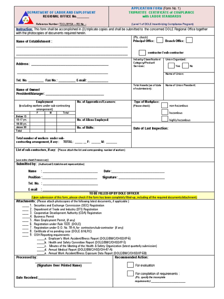 Form 1 - Application Form | PDF | Occupational Safety And Health ...