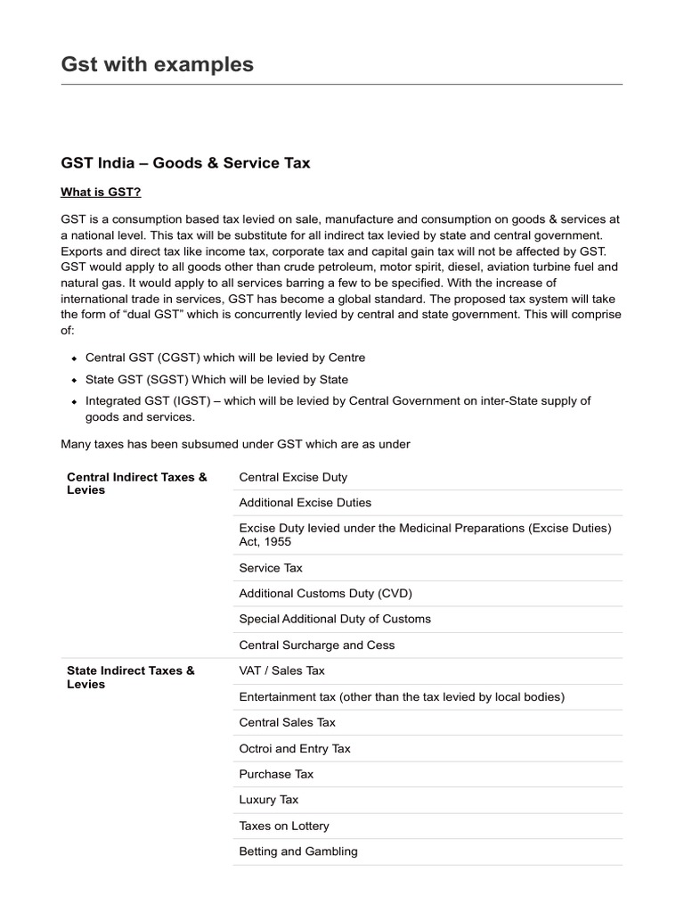 GST With Examples: GST India - Goods & Service Tax | PDF | Value Added ...