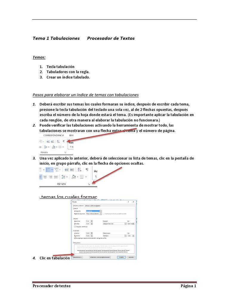 Pasos para Hacer Tabulaciones en Word | PDF