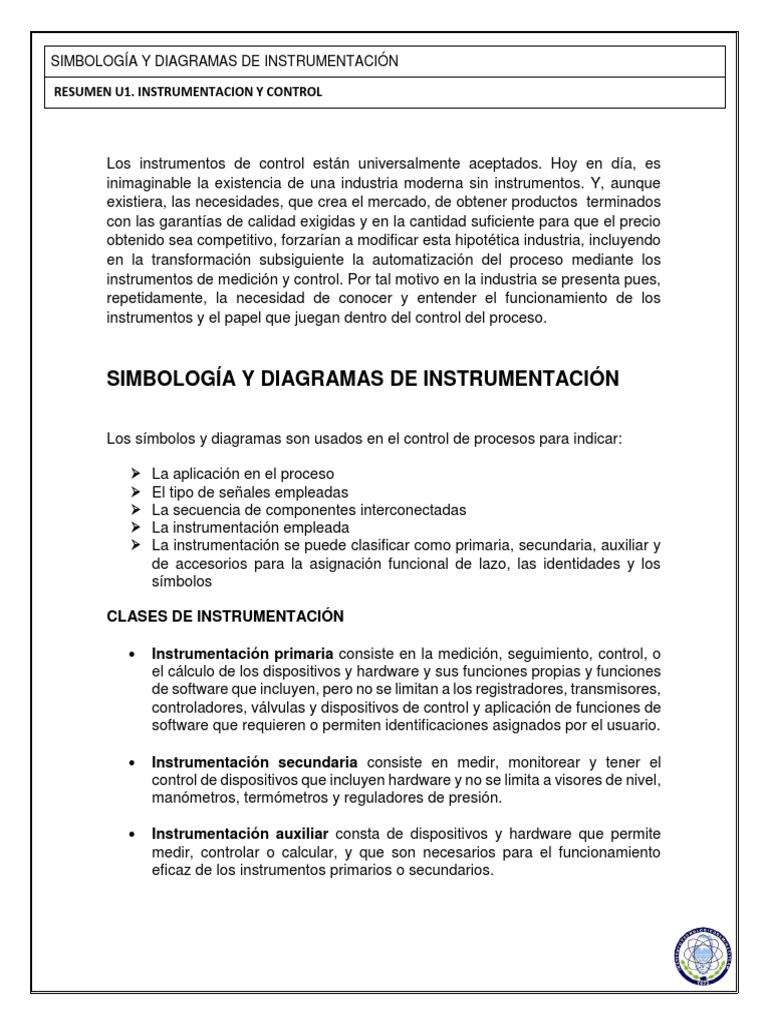 Simbología Y Diagramas De Instrumentación Pdf Sistema De Control