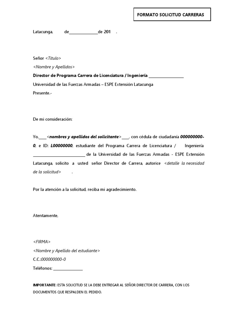 Solicitud Autorización Director Carrera ESPE | PDF | Tecnología