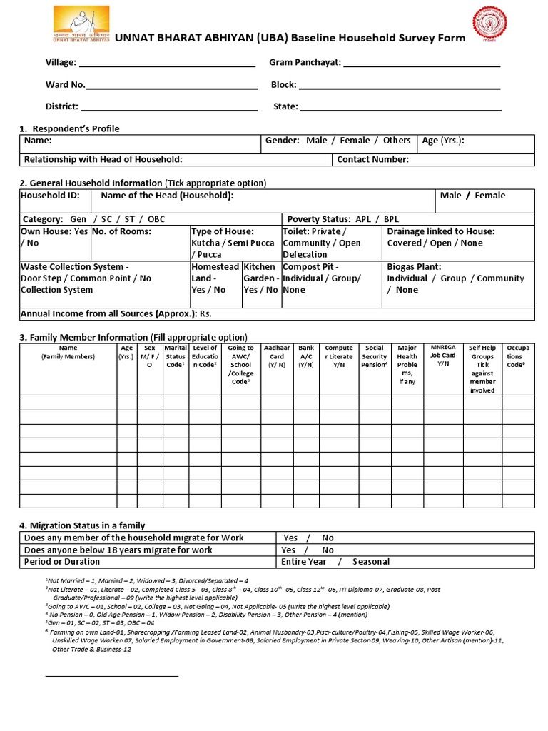 UBA Household Survey Form 1 | PDF | Goat | Cattle