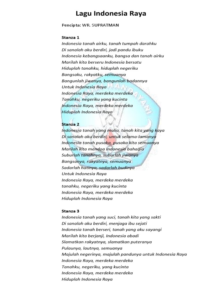 SYAIR Lagu Indonesia Raya 3 STANZA | PDF | Seni