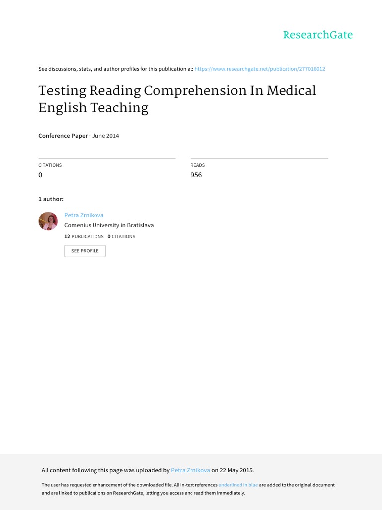 Medical English Reading Comprehension Assessment | PDF | Reading ...