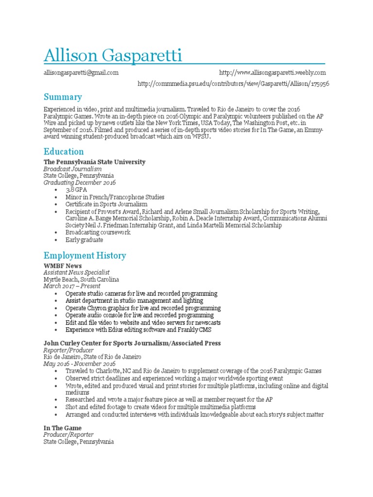 2017 Resume | PDF | Associated Press | Pennsylvania State University