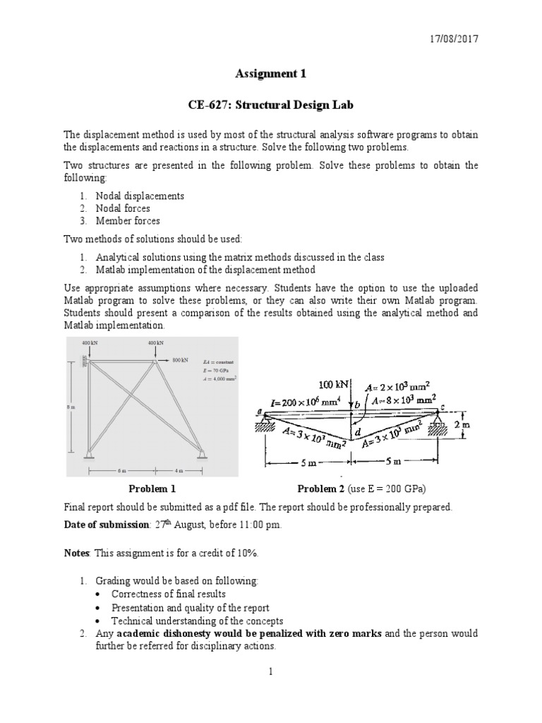 Assignment 1 CE-627: Structural Design Lab | PDF