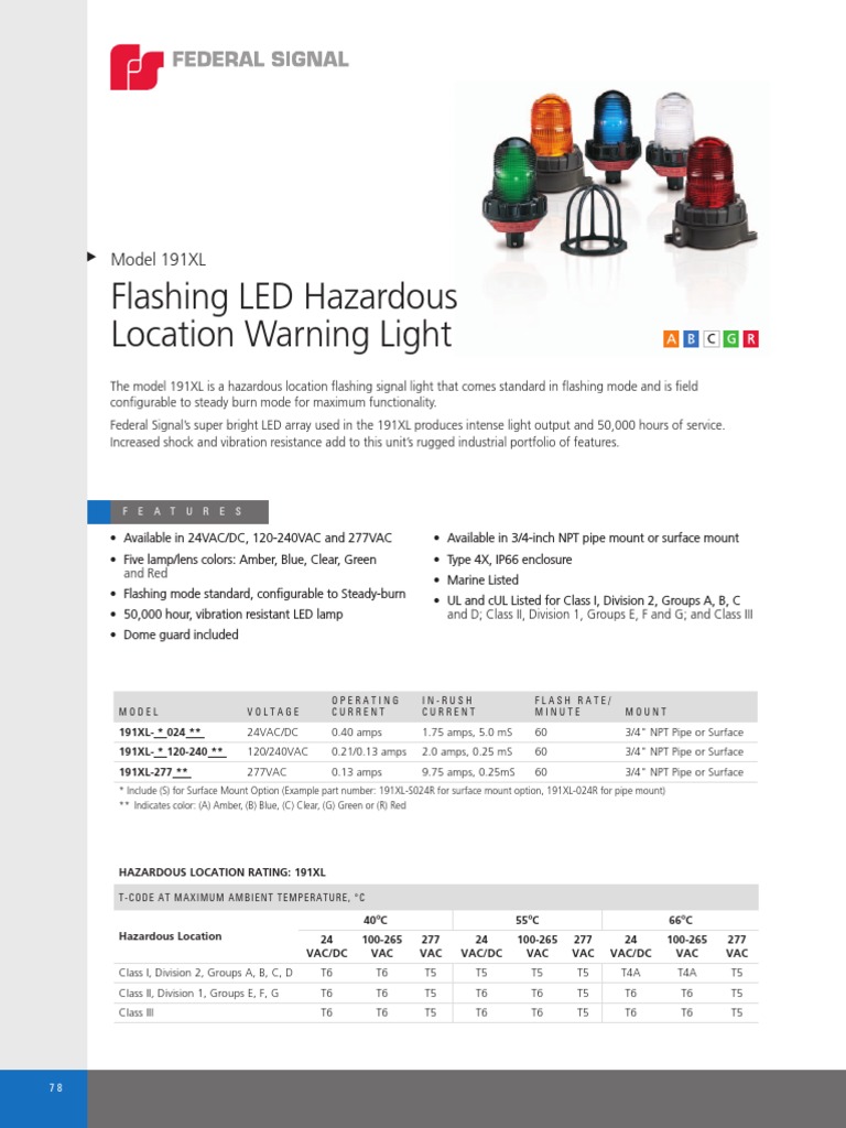 Flashing LED Hazardous Location Warning Light: Model 191XL | PDF ...