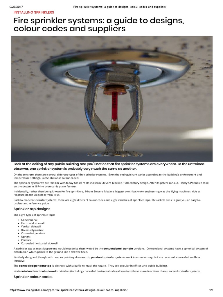 Fire Sprinkler Systems: A Guide To Designs, Colour Codes and Suppliers ...