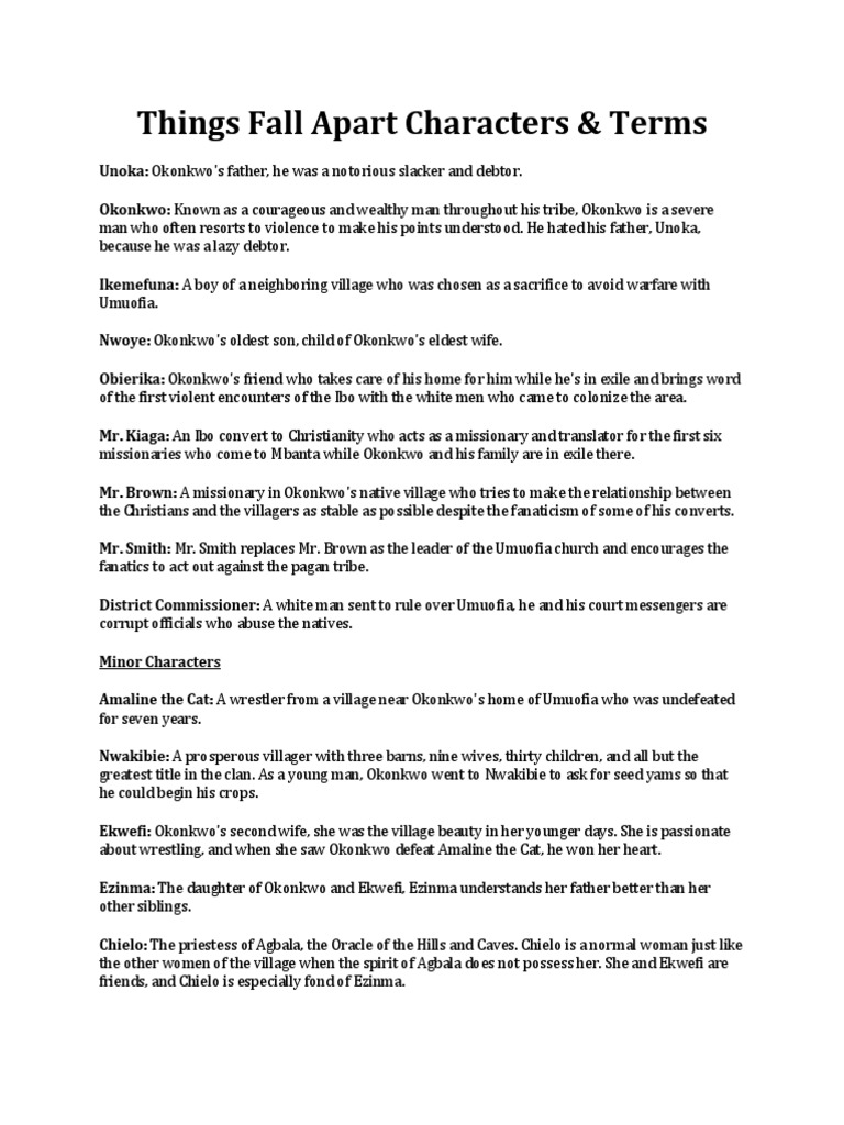 Things Fall Apart Characters & Terms | PDF | Religion And Belief