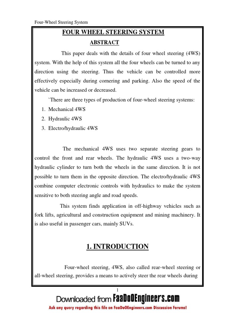 Four-Wheel Steering Report | PDF | Steering | Transmission (Mechanics)