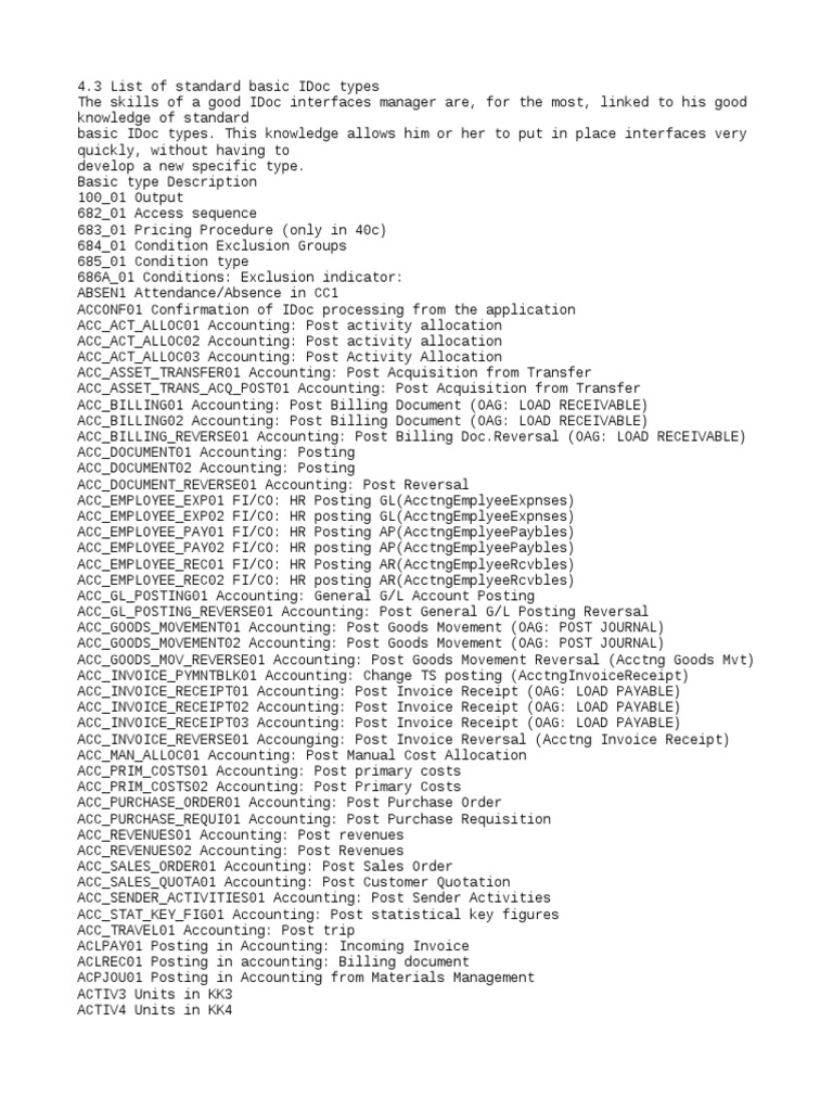 Standard Basic IDoc Types: A Comprehensive List of Common IDoc Document ...