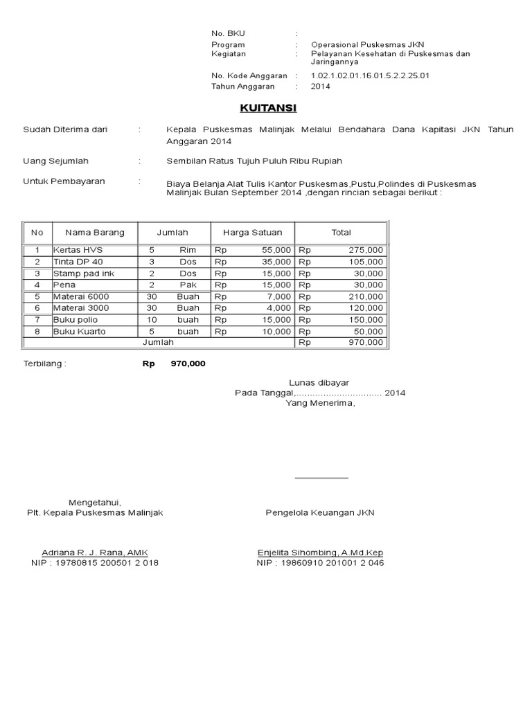 Kwitansi ATK Bpjs Sep - Des 2014 | PDF