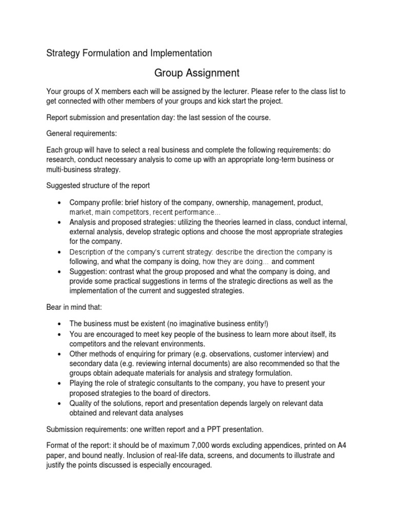 Group Assignment Strategy Formulation and Implementation | PDF | Data ...
