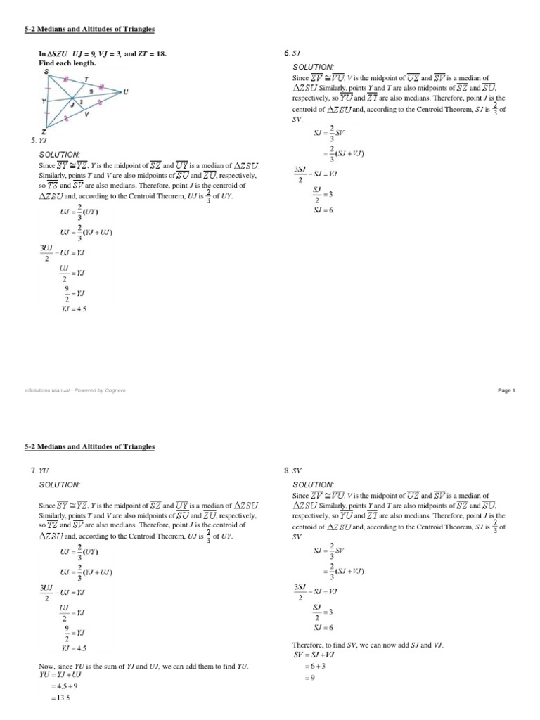 5-2 Medians and Altitudes of Triangles | PDF | Triangle | Elementary ...