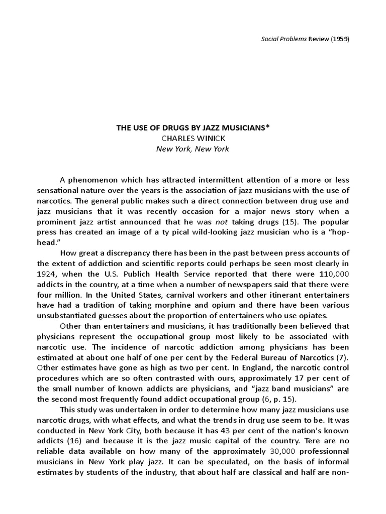 Drug Use Among Jazz Musicians | PDF | Heroin | Cannabis (Drug)