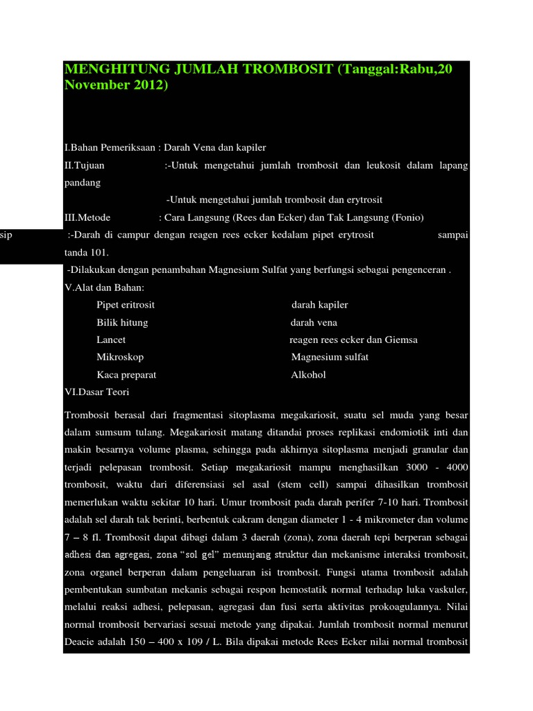 Menghitung Jumlah Trombosit | PDF