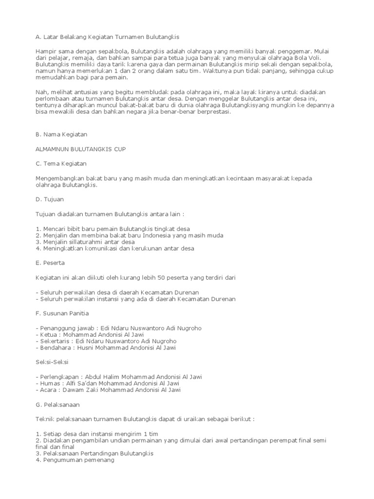 Contoh Proposal Turnamen Badminton Juga | PDF