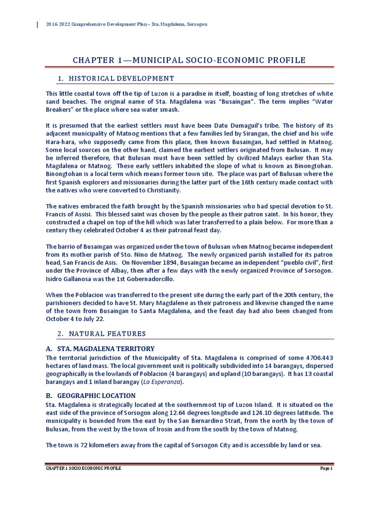 Chapter 1 Municipal Socio Economic Profile | PDF | River | Soil