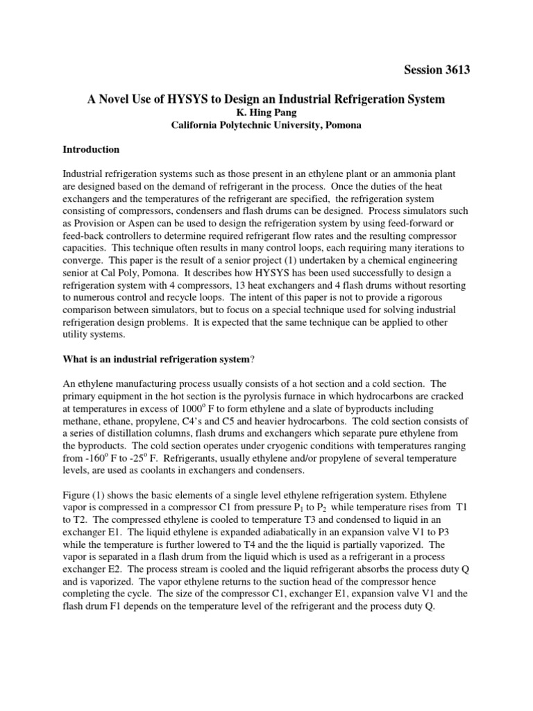 A Novel Use of HYSYS To Design An Industrial Refrigeration System | PDF ...