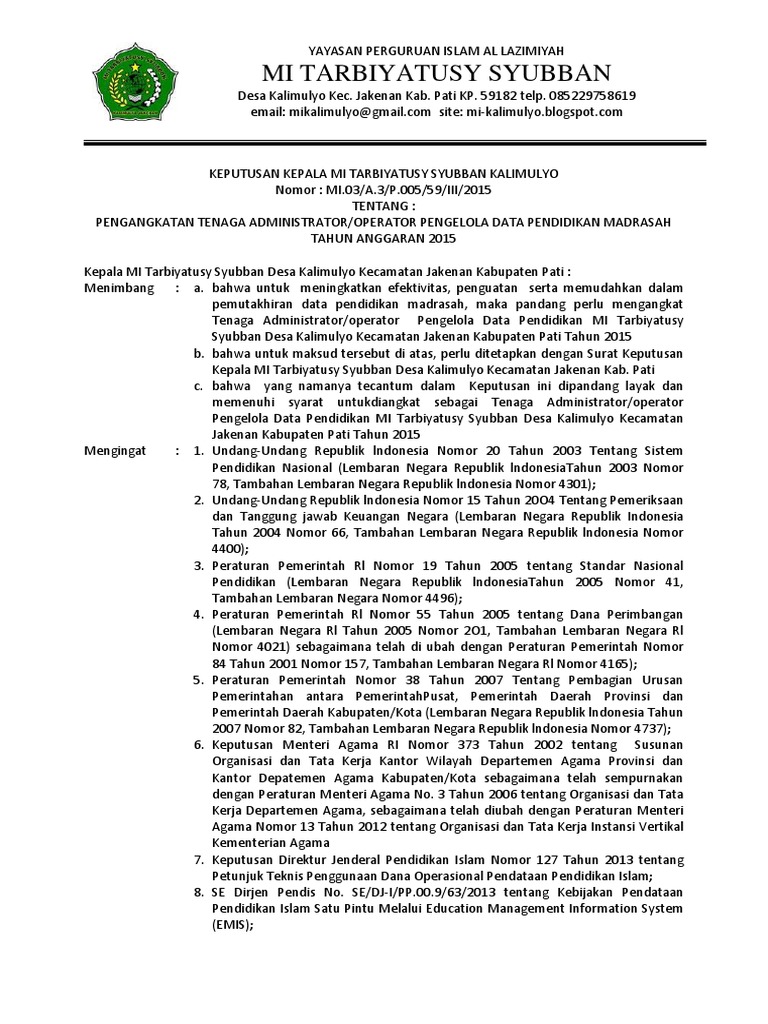 Contoh SK Operator Emis | PDF | Ilmu Sosial | Kesehatan Holistik