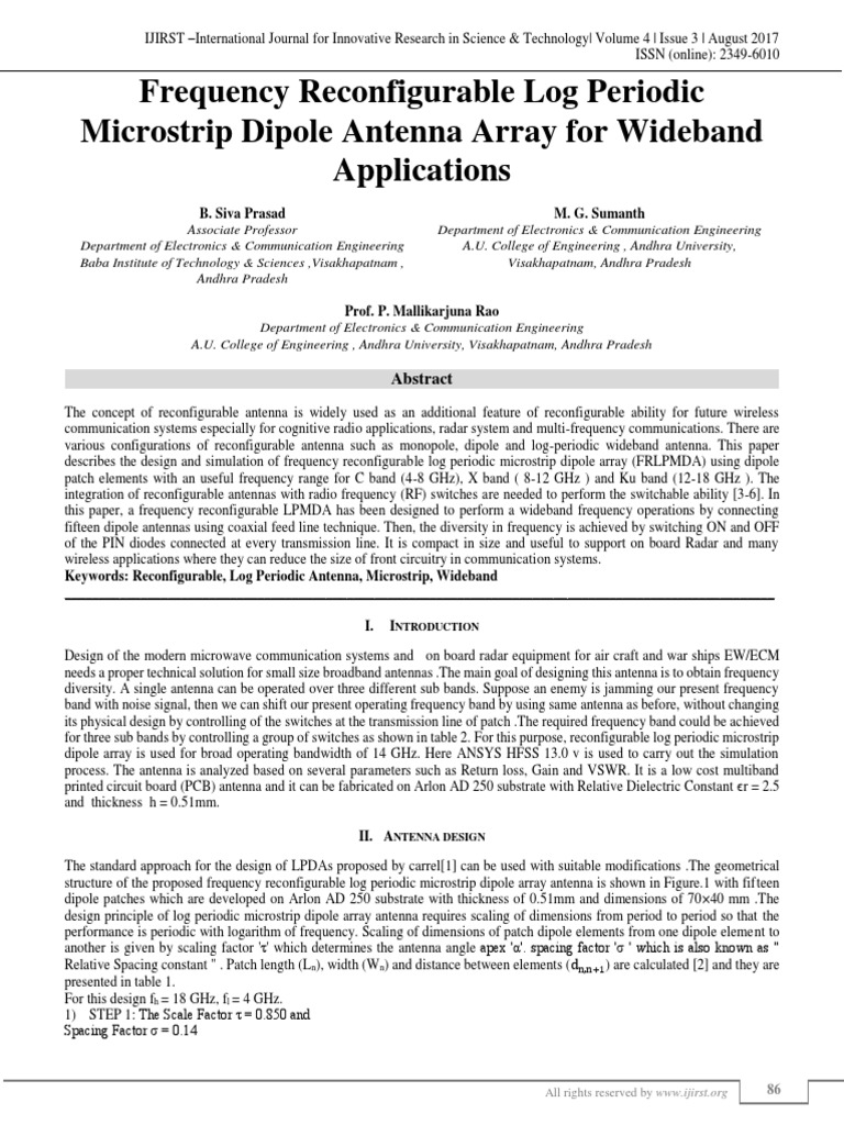 Frequency Reconfigurable Log Periodic Microstrip Dipole Antenna Array ...