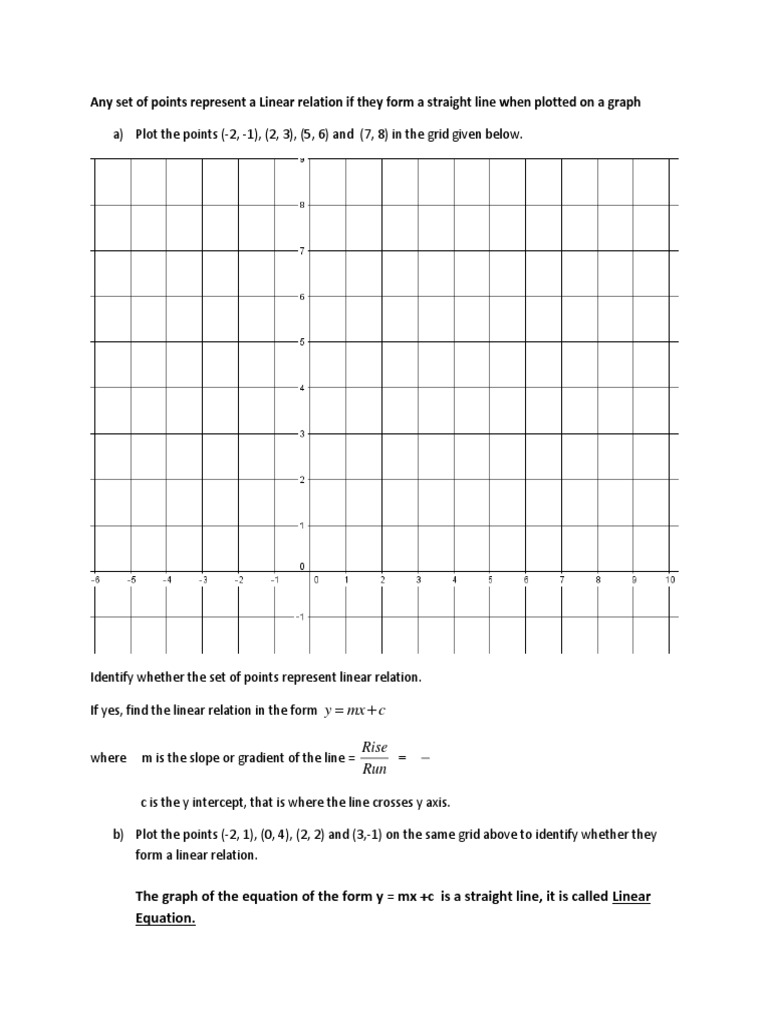Any Set of Points Represent A Linear Relation If They Form A Straight ...