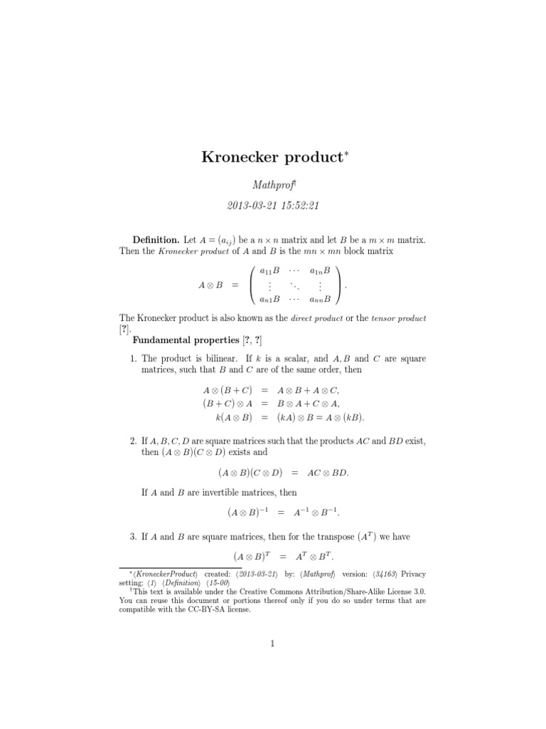 Kronecker Product Mathprof | Download Free PDF | Matrix (Mathematics ... Kronecker Product Mathprof | Download Free PDF | Matrix (Mathematics ...