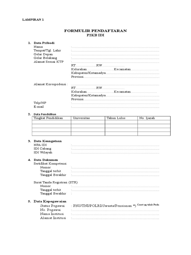 Formulir Pendaftaran P2KB IDI | PDF
