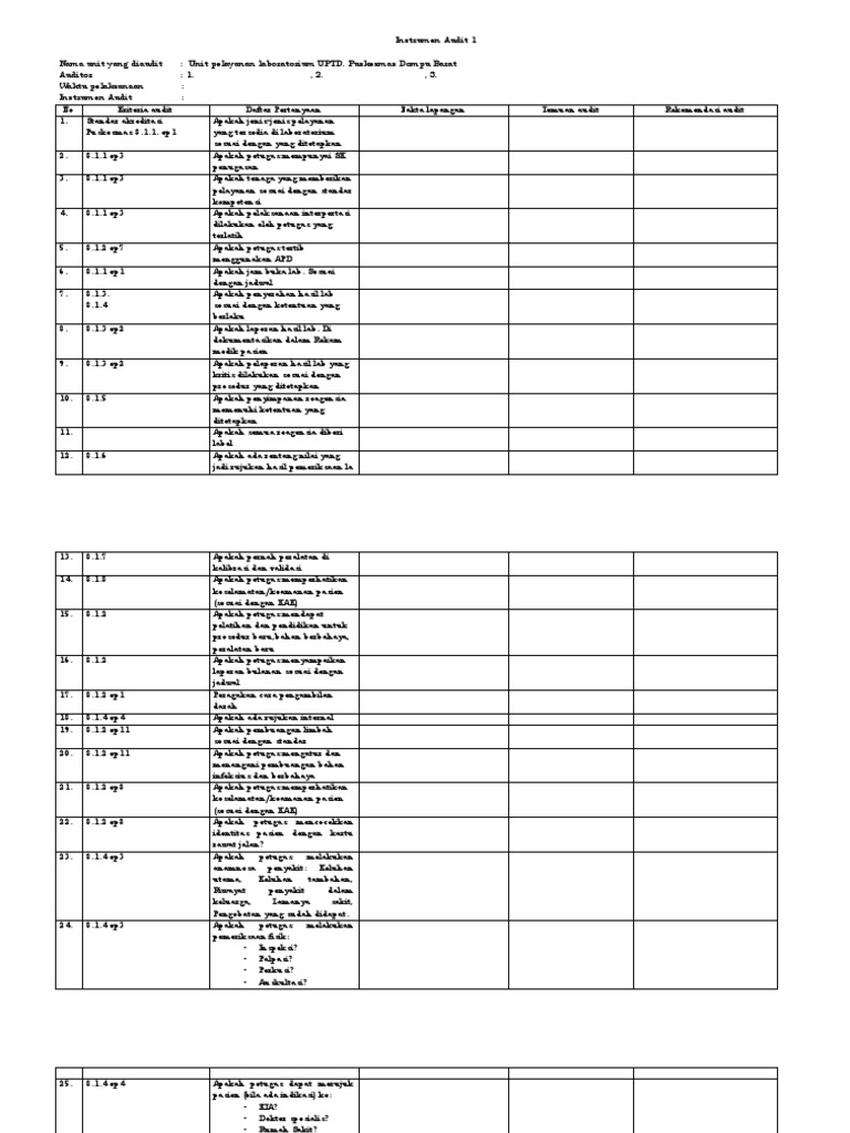 Instrumen Atau Ceklis Audit Internal PKM Dobar | PDF