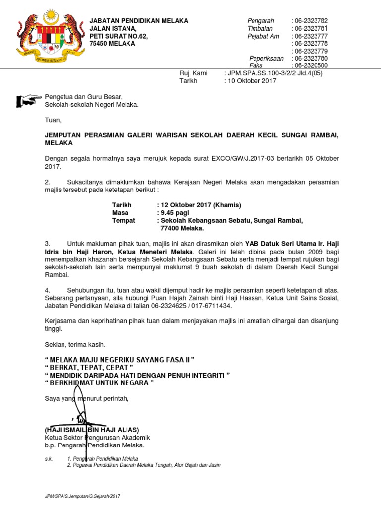 Surat Jemputan Perasmian Gakeri Warisan Sekolah Daerah Kecil Sungai ...