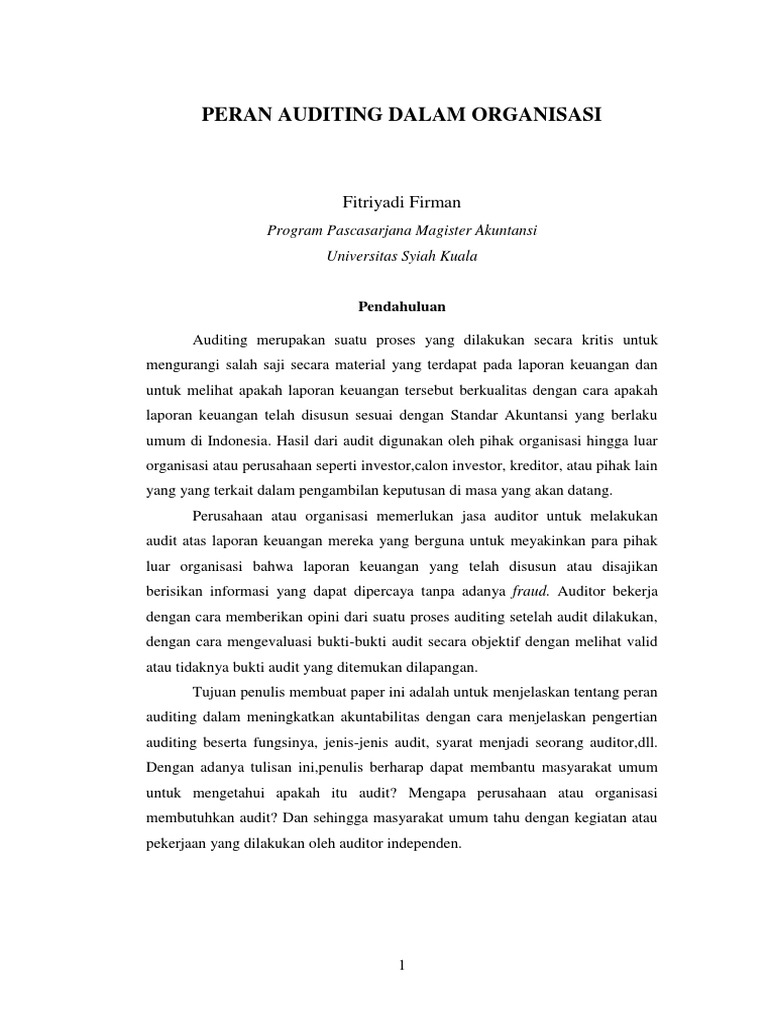 Peran Auditing Dalam Organisasi | PDF