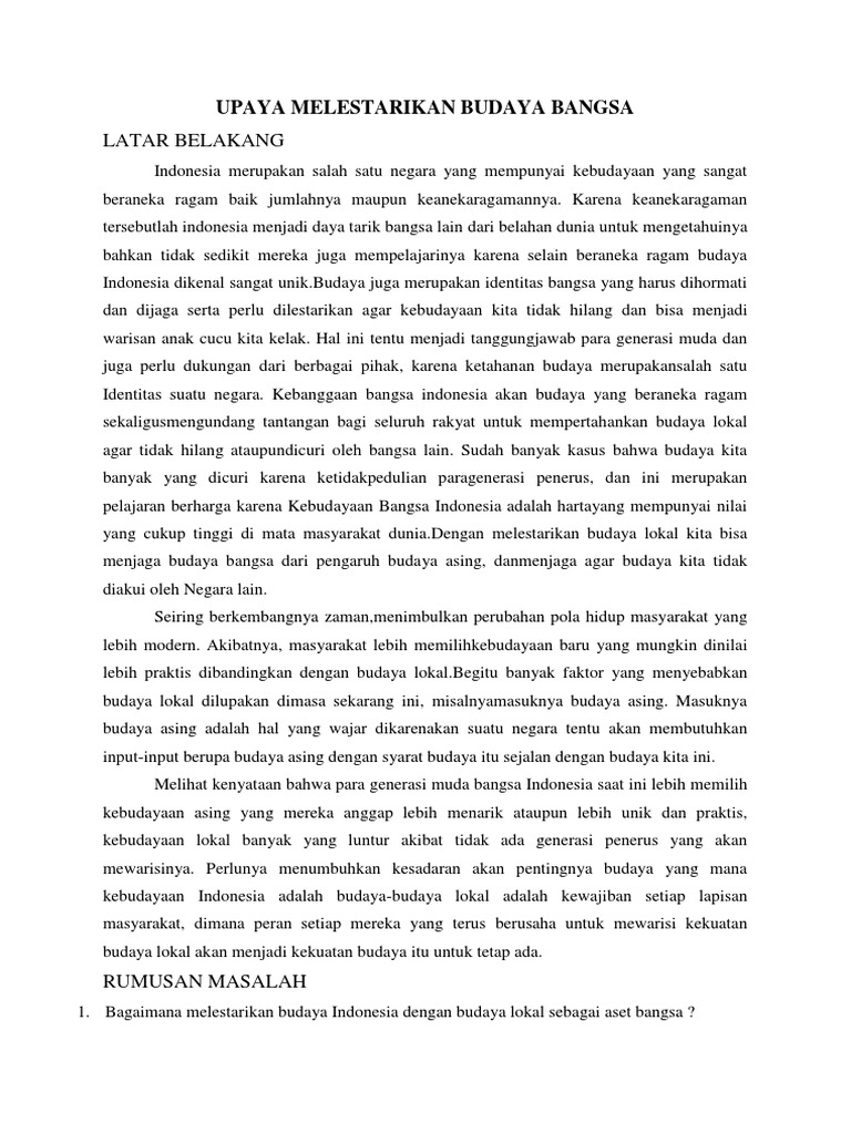 Upaya Melestarikan Budaya Bangsa Pdf