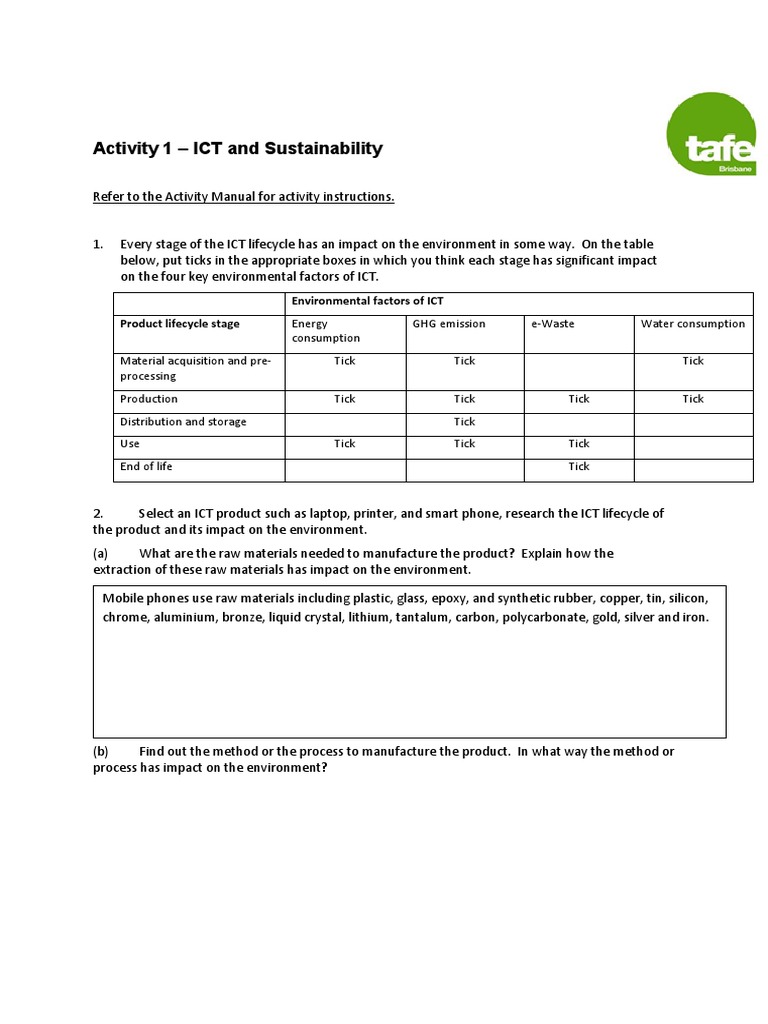 Activity 1 - ICT Sustainability | PDF | Sustainability | Recycling