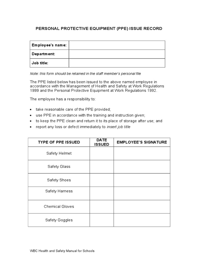 PPE Issue Record - Template | PDF