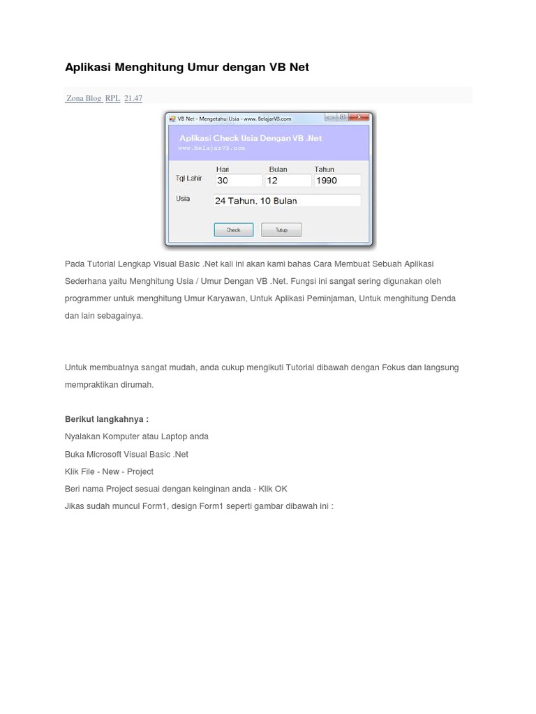 Aplikasi Hitung Umur dengan VB.Net | PDF | Komputer