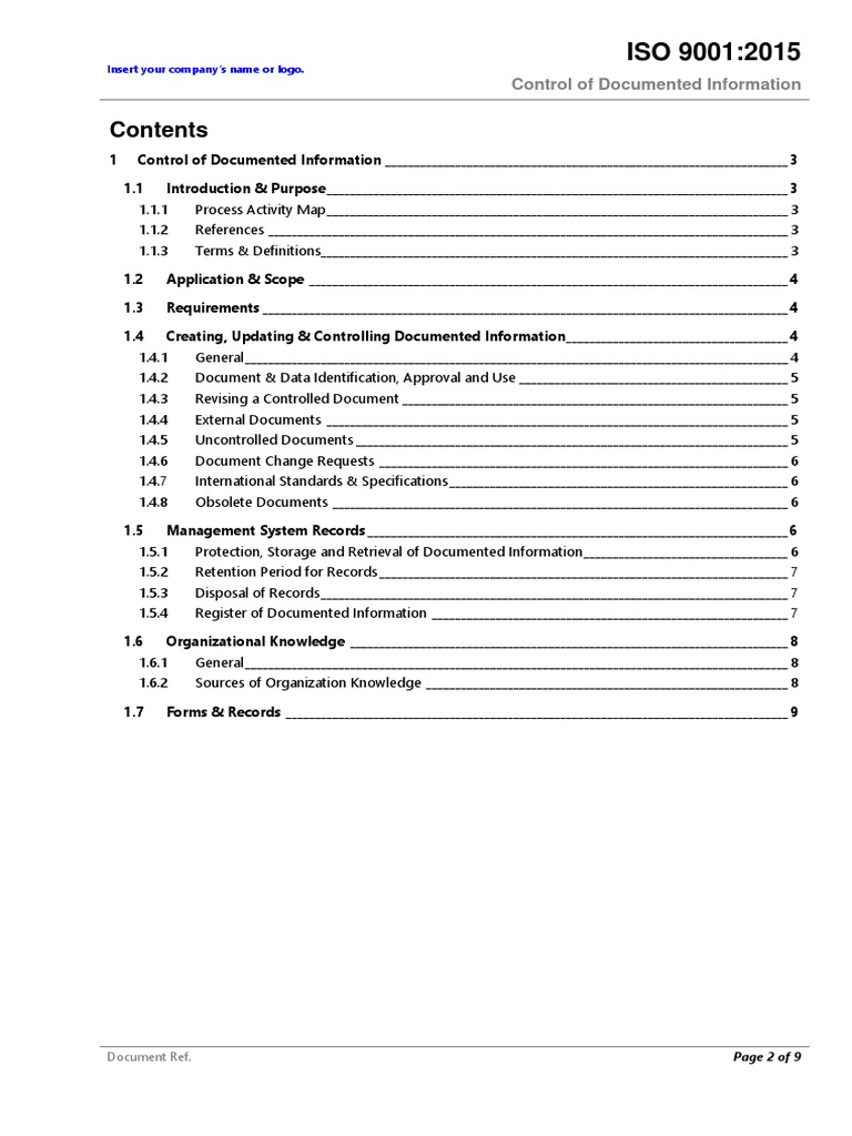 Control of Documented Information Procedure Sample | PDF | Quality ...