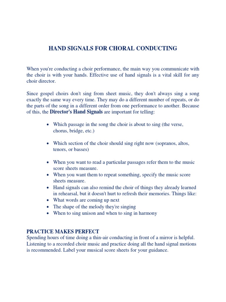 Hand Signals For Choral Conducting | PDF | Song Structure | Choir