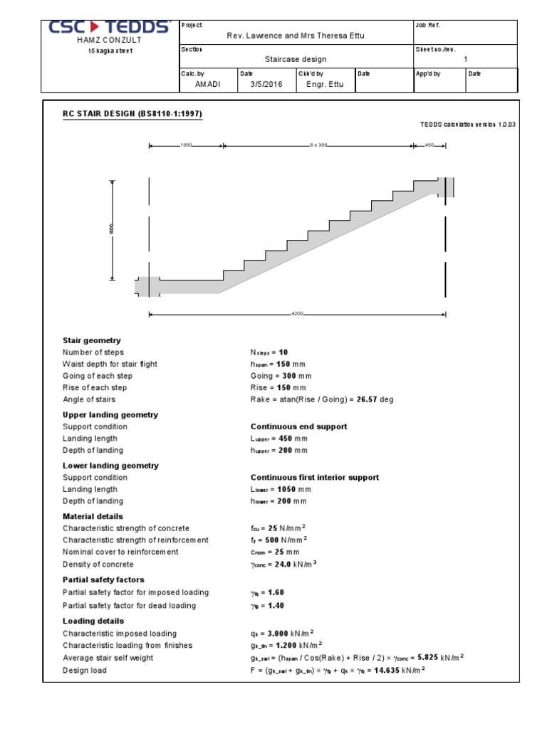 RC STAIR DESIGN CALCULATIONS | PDF | Stairs | Beam (Structure)