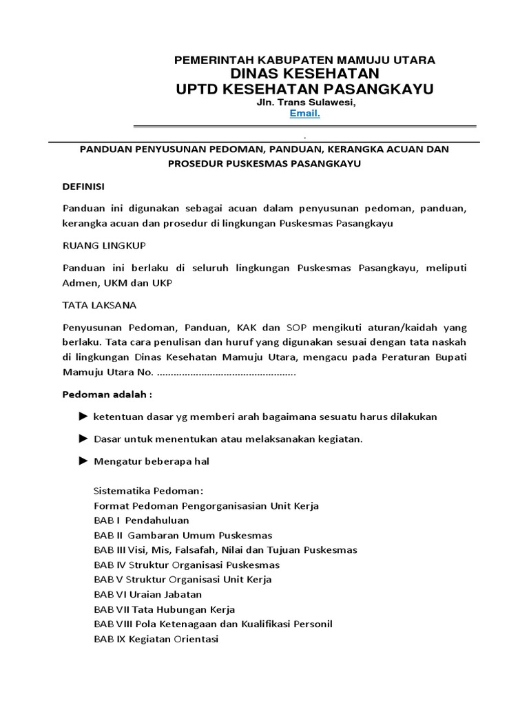 Admin Panduan Penyusunan Pedoman, Panduan, Kaka, Sop | PDF