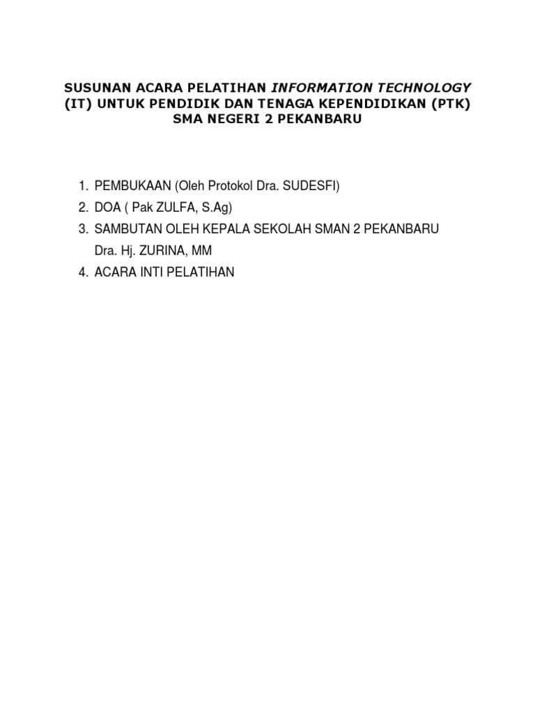 Susunan Acara Pelatihan Information Technology | PDF
