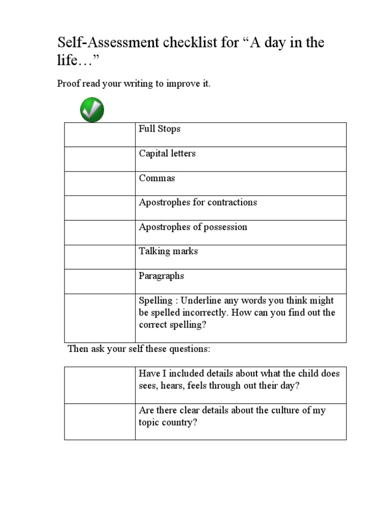 Self-Assessment Checklist for Writing | PDF | Language Arts & Discipline