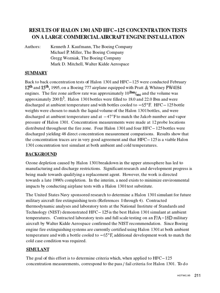 Results of Halon 1301 and HFC - 125 Concentration Tests On A Large ...