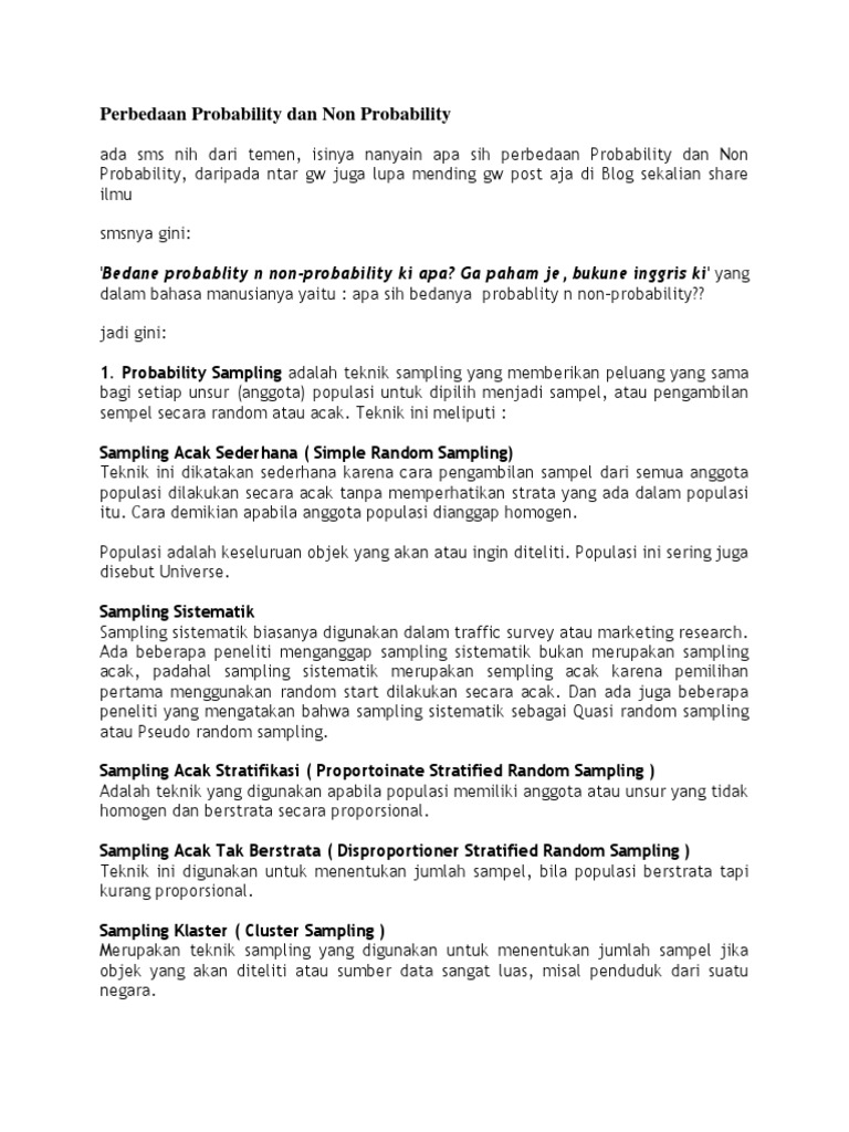 Perbedaan Probability Dan Non Probability | PDF