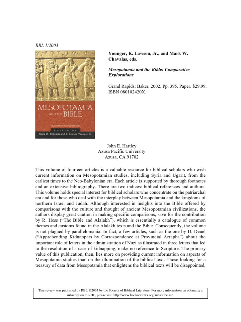 Mesopotamia and The Bible: Comparative Explorations - Mark W. Chavalas ...
