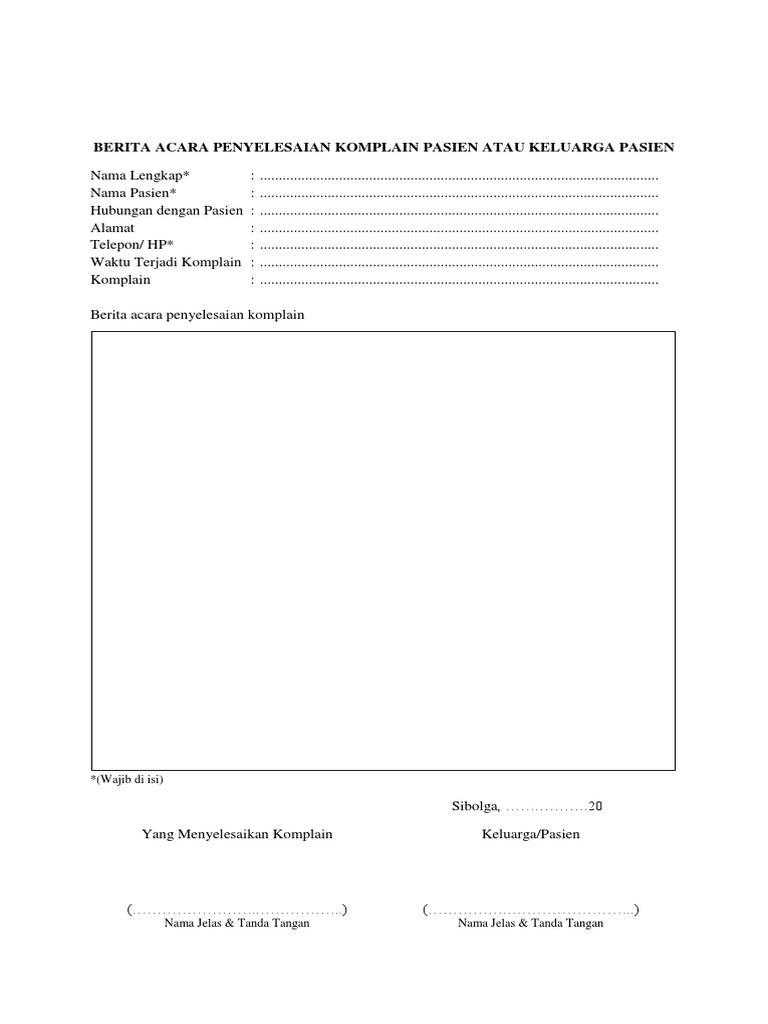 Formulir Berita Acara Penyelesaian Komplain | PDF