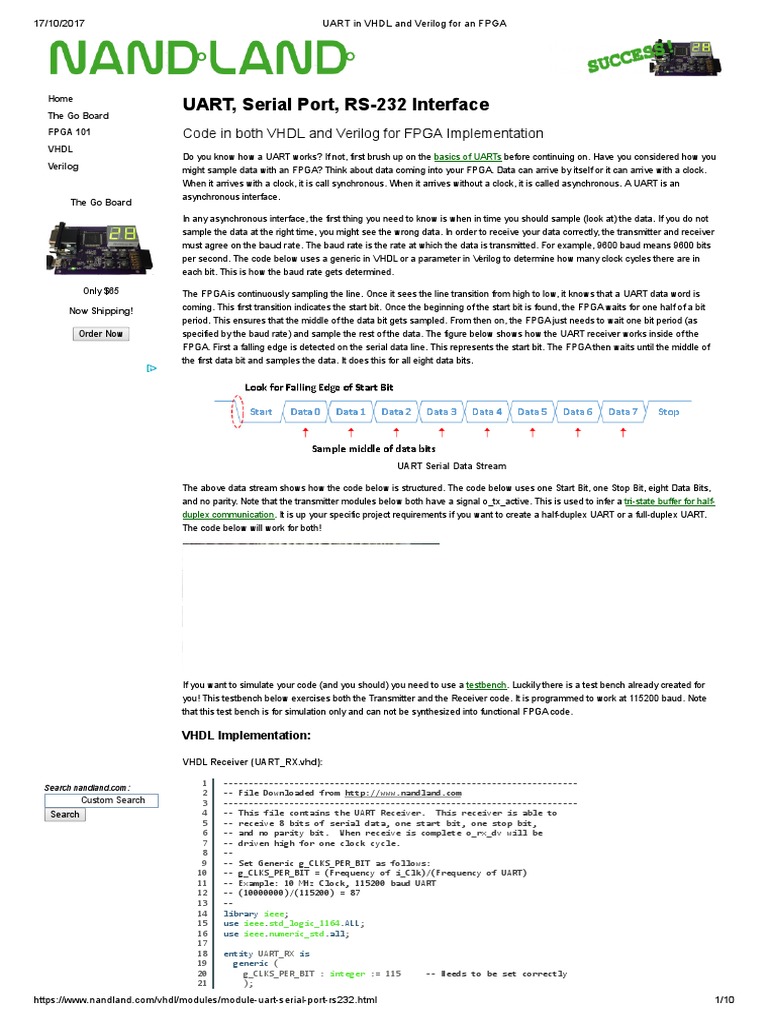 UART in VHDL and Verilog For An FPGA | PDF | Vhdl | Duplex ...