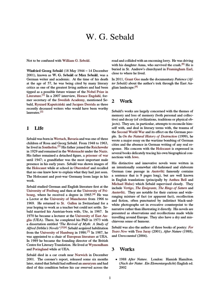 W. G. Sebald | PDF | Poetry