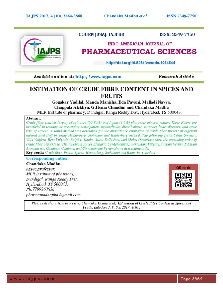 ESTIMATION OF CRUDE FIBRE CONTENT IN SPICES AND FRUITS | Dietary Fiber ...
