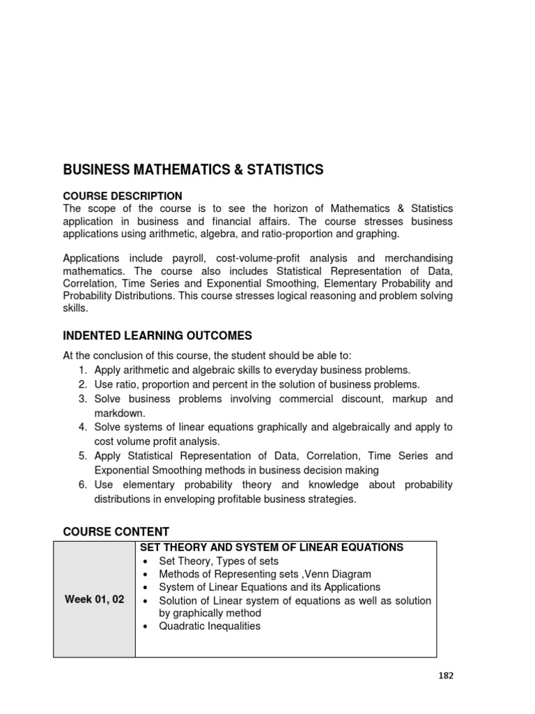 Business Mathematics & Statistics Course | PDF | Regression Analysis ...